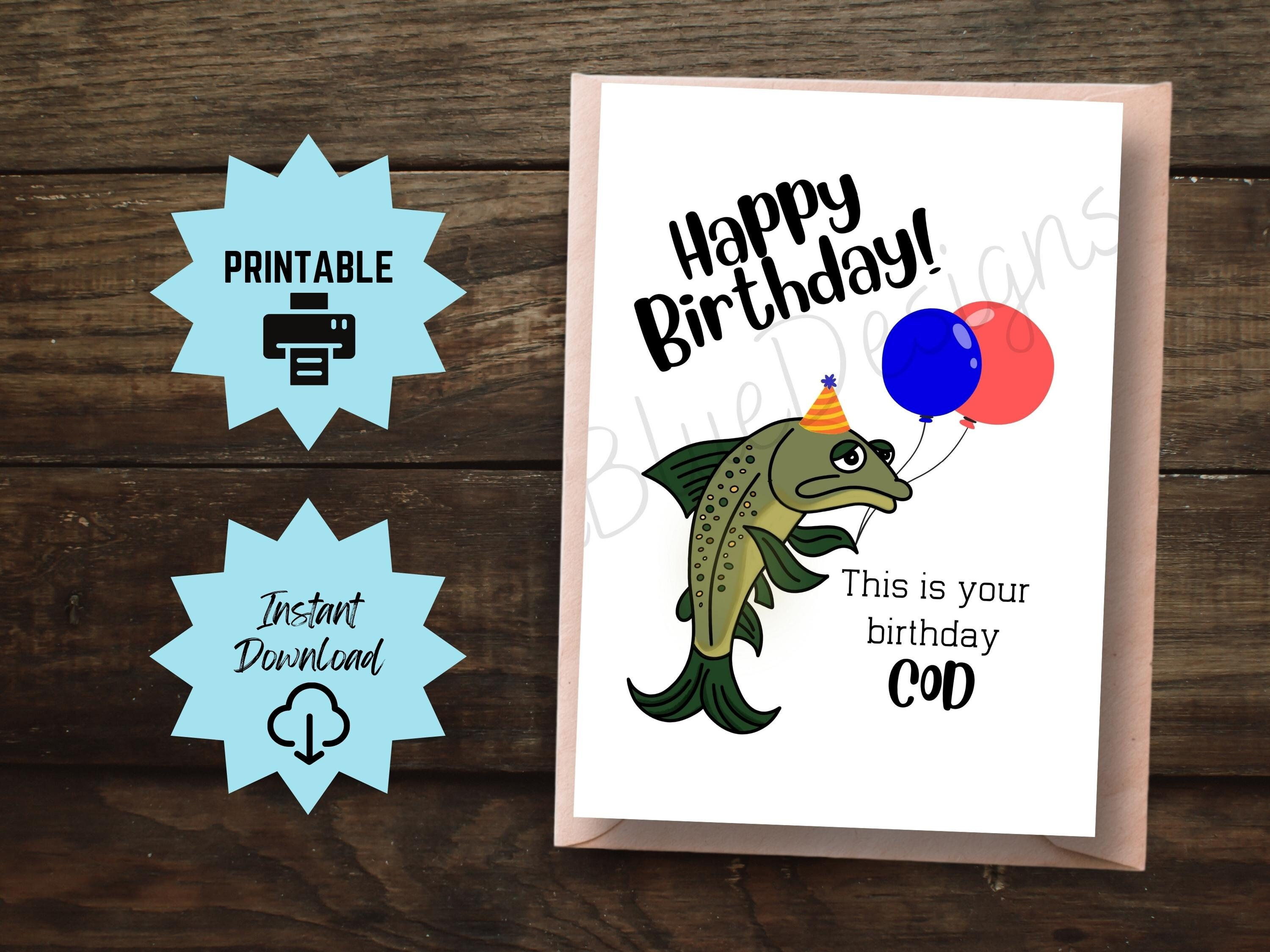 Funny Fish Birthday Card for Him: Cod Pun (digital Download) - Etsy