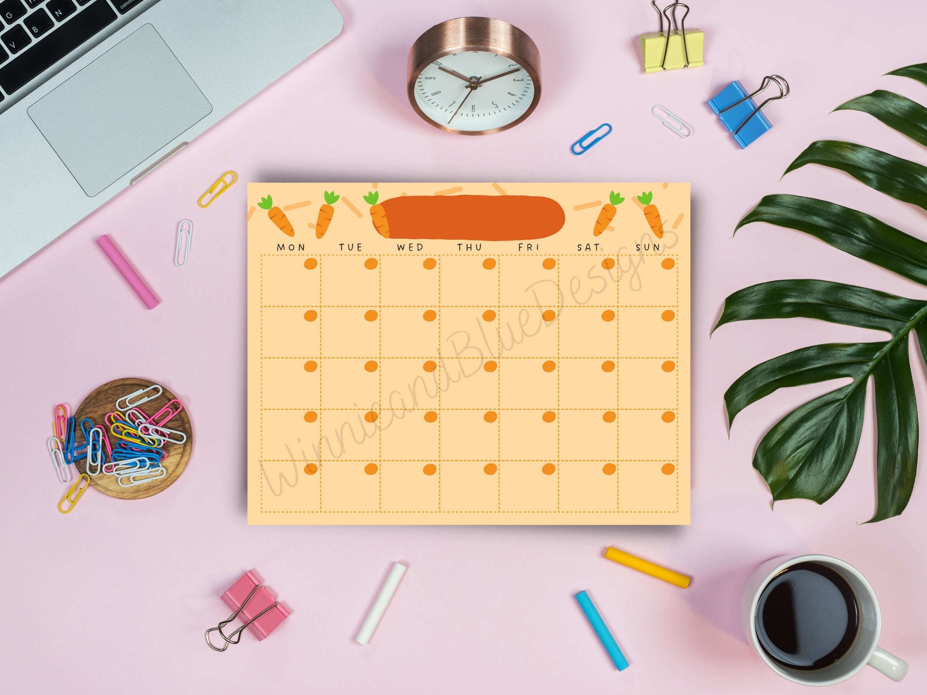 Carrot Printable Calendar, Cute Monthly Planner (digital Download) - Etsy