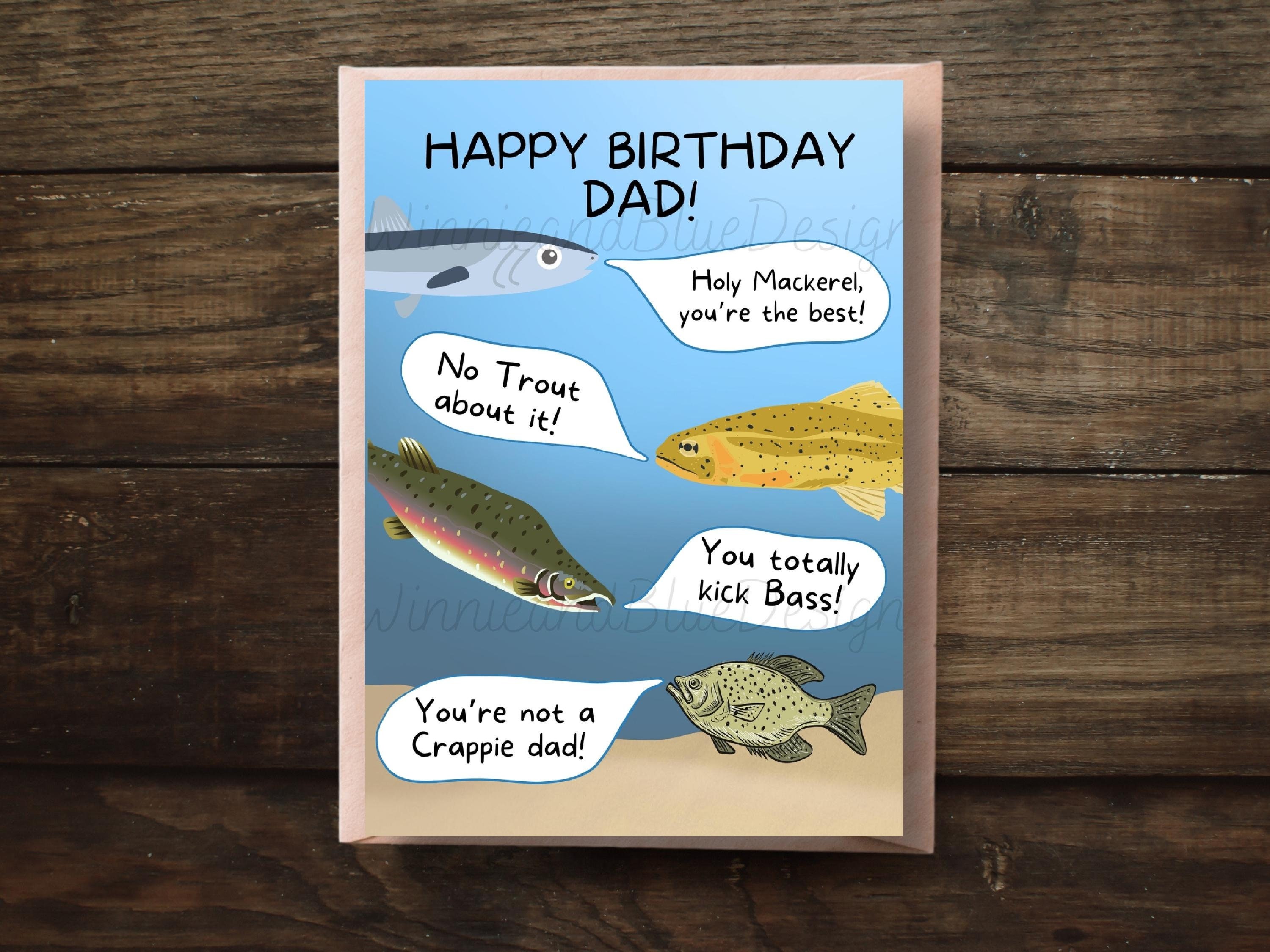 Printable Dad Birthday Card, Funny Fish Birthday Card Dad, Fishing Birthday Card, Fish Pun ...