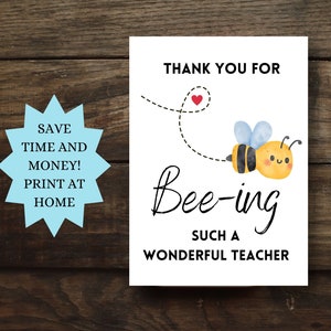 Printable Teacher Thank You Card Bee Card for Teacher - Etsy