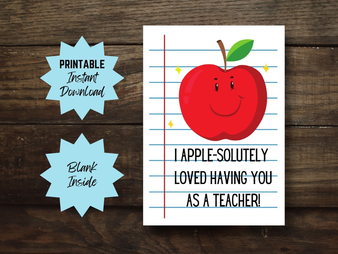 Apple Teacher Thank You Card Printable (PDF) - Etsy