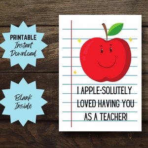 Apple Teacher Thank You Card Printable (PDF) - Etsy