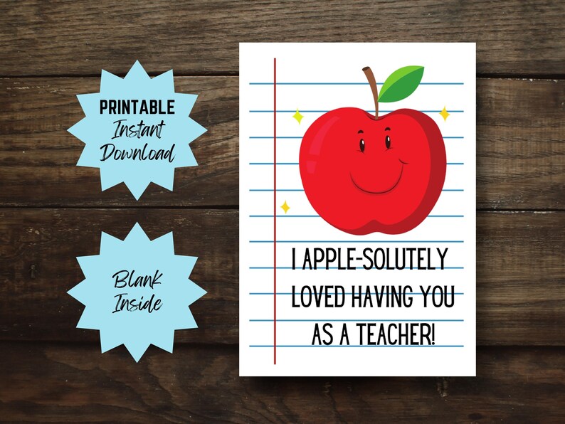 Apple Teacher Thank You Card Printable (PDF) - Etsy