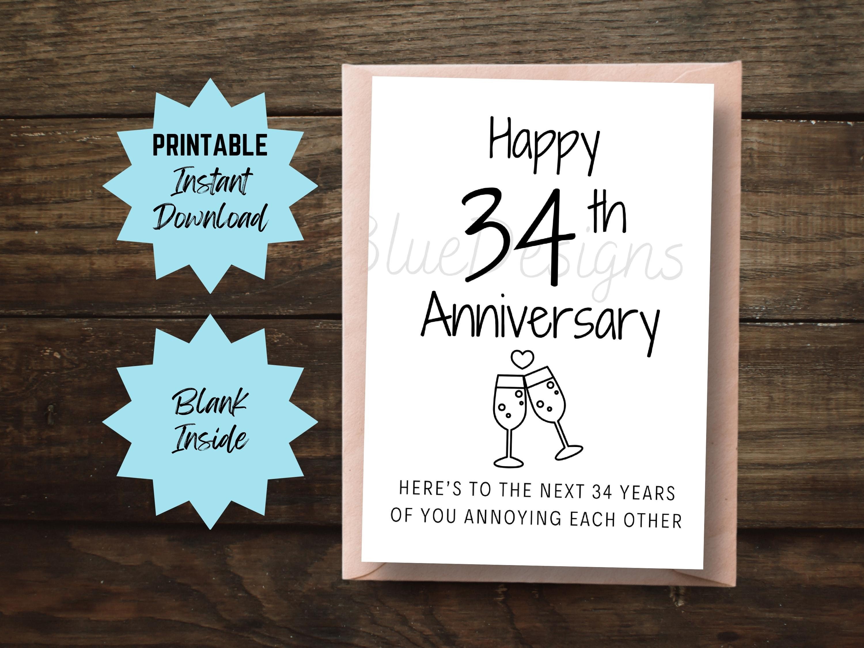 Funny 34th Anniversary Card: Printable Gift for Couples (instant ...