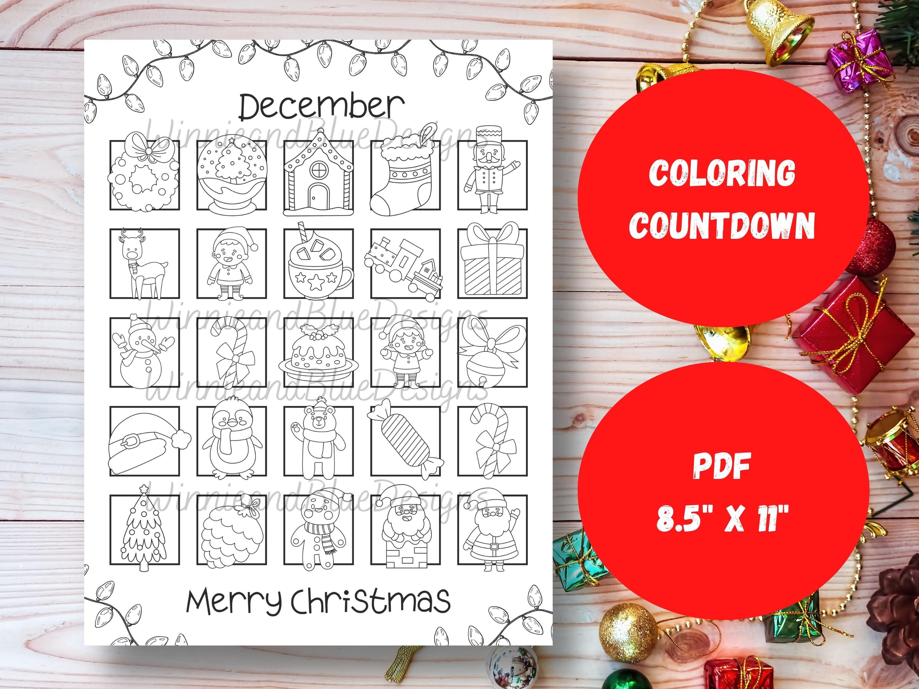 Printable Christmas Advent Calendar: Kids Xmas Coloring Page (PDF ...