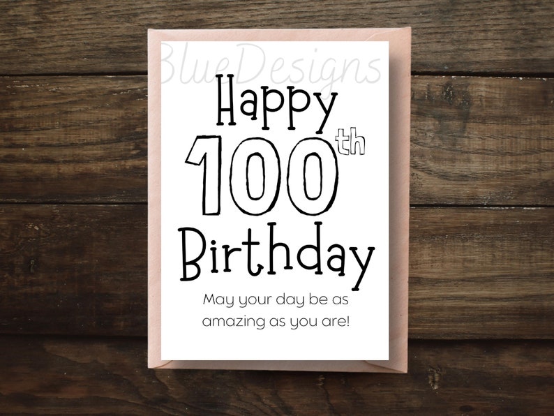 100th Birthday Card Printable: Simple Design (PDF Download) - Etsy