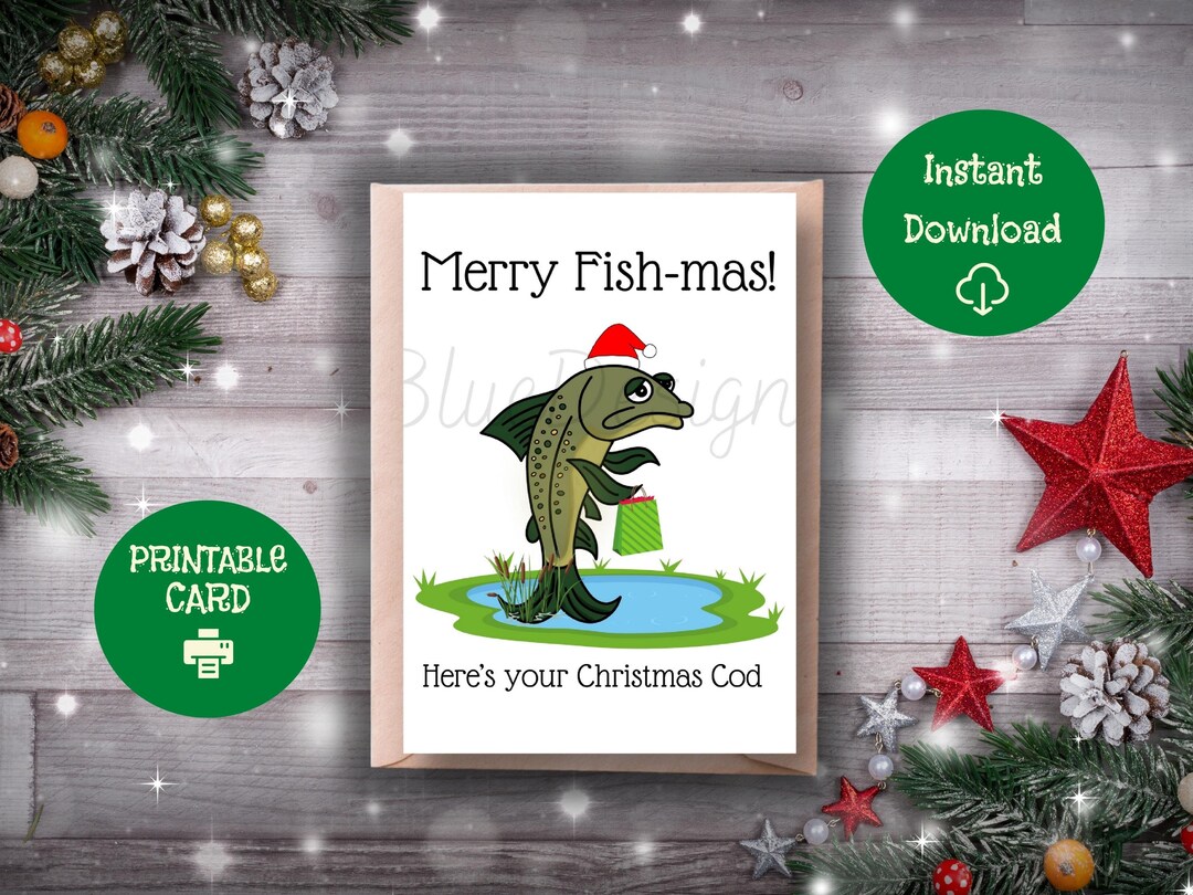 Printable Funny Christmas Fish Card Fish Christmas Card - Etsy