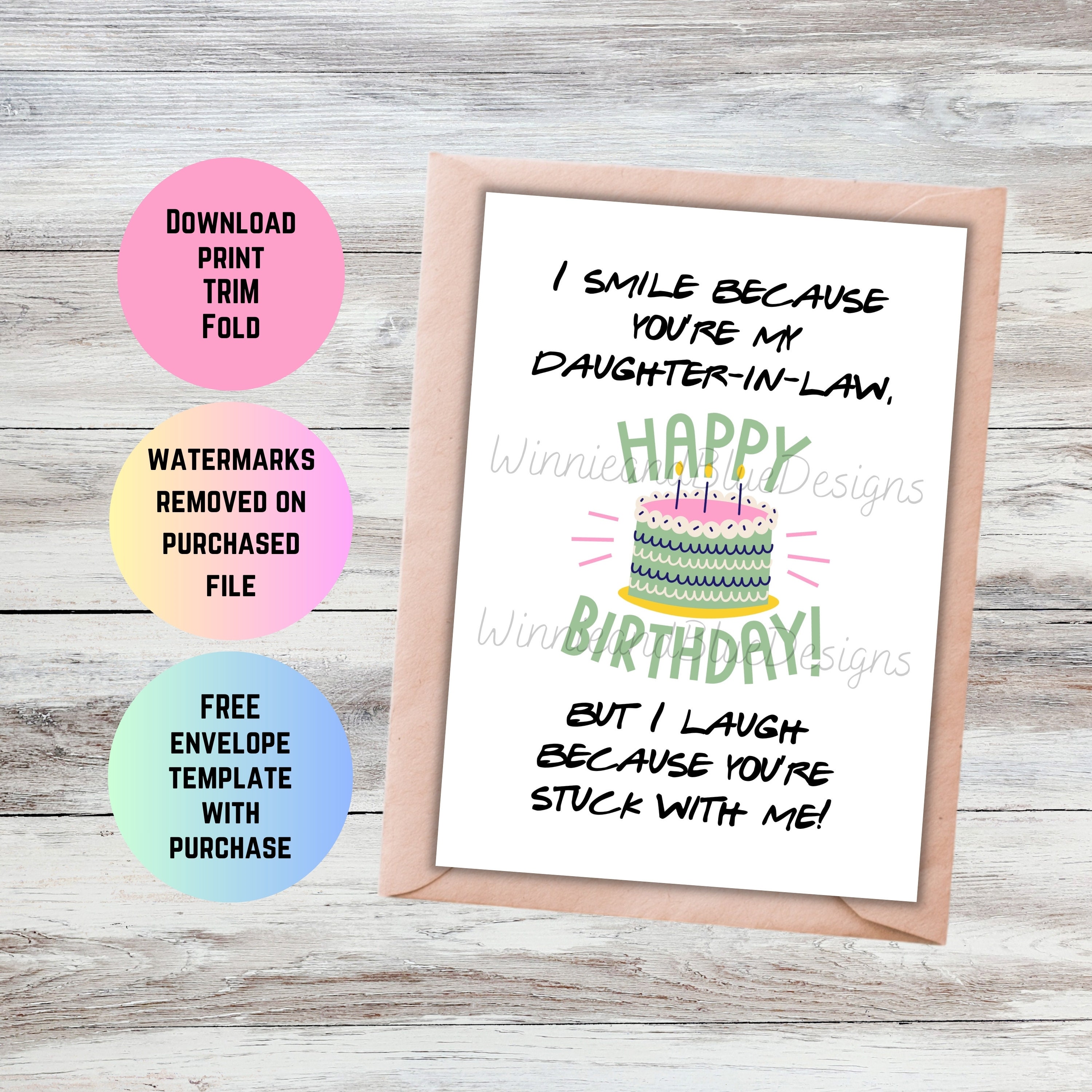 Daughter in Law Birthday Card Printable, Funny Daughter-in-law Birthday ...