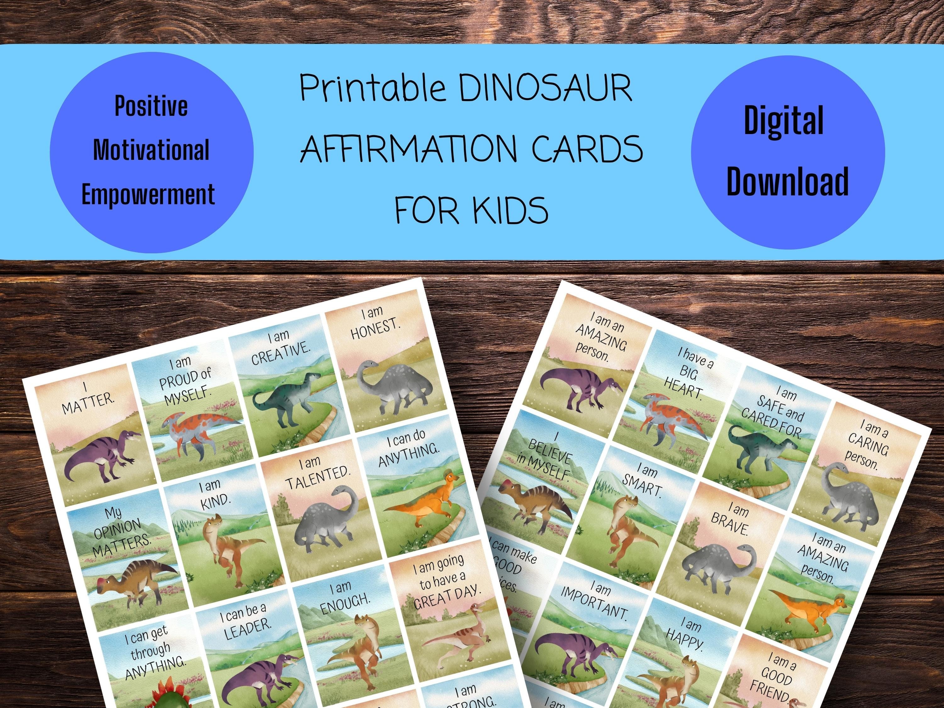 Printable Dinosaur Affirmation Cards for Kids, 32 Motivational Cards ...