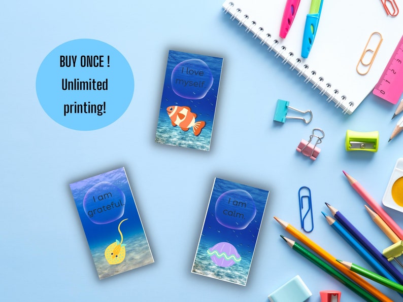 Printable Affirmation Cards for Kids, 36 Sea Creature Motivational ...