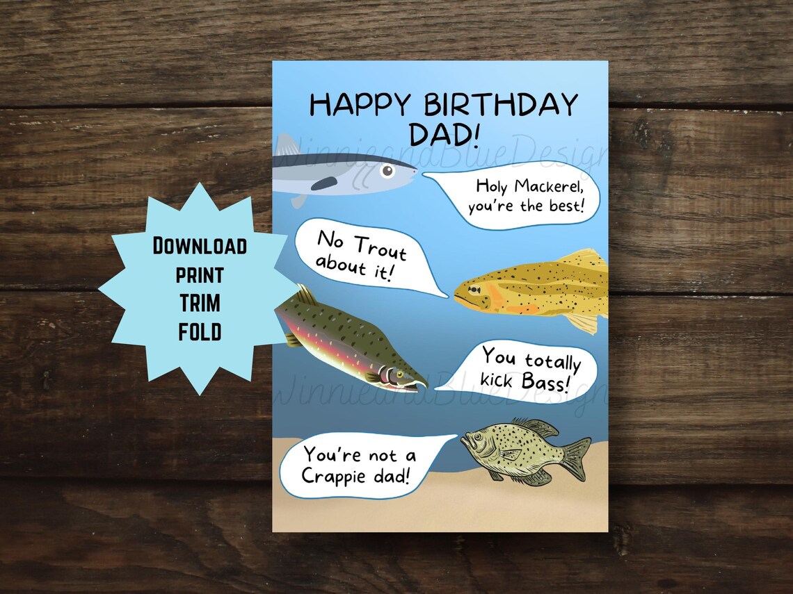 Printable Dad Birthday Card Funny Fish Birthday Card Dad - Etsy Canada