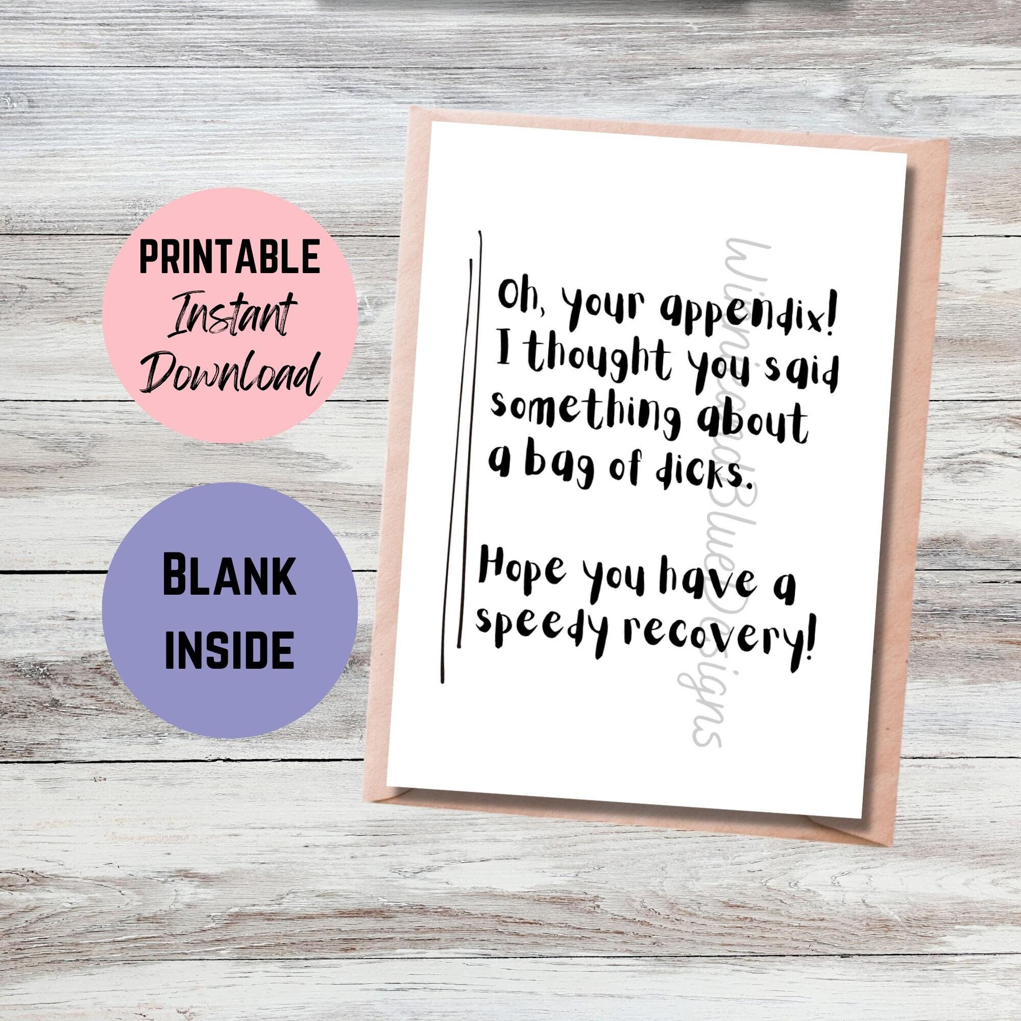 Funny Appendix Surgery Card - Unique Get Well Soon Wishes ...
