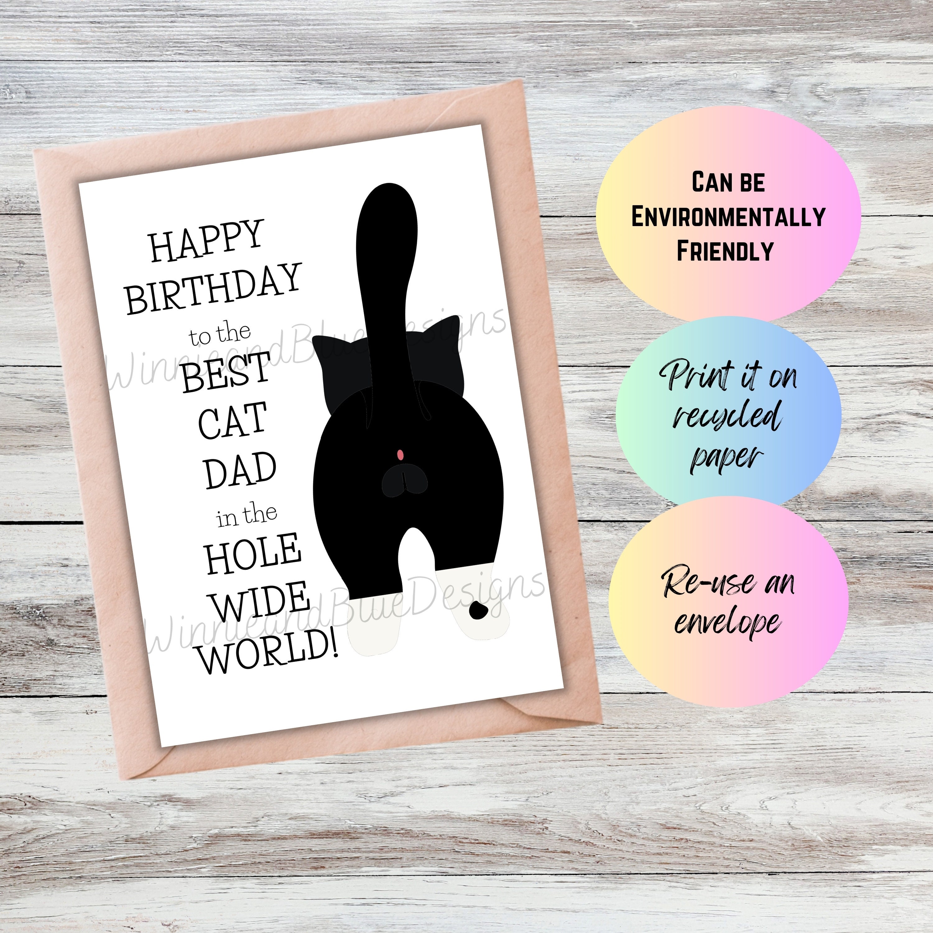 Printable Cat Dad Birthday Card, Funny Cat Dad Birthday Card, Cat Dad ...