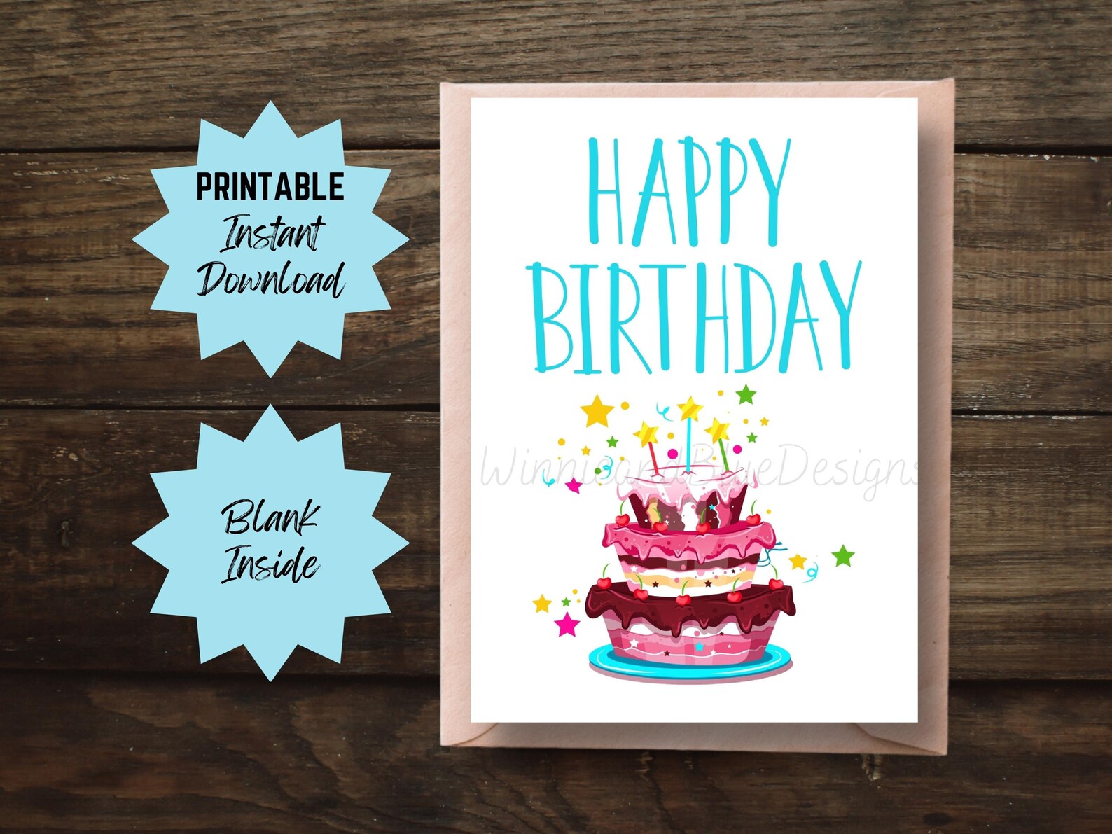 Printable Birthday Card, Happy Birthday Card, Cute Birthday Cake Card ...