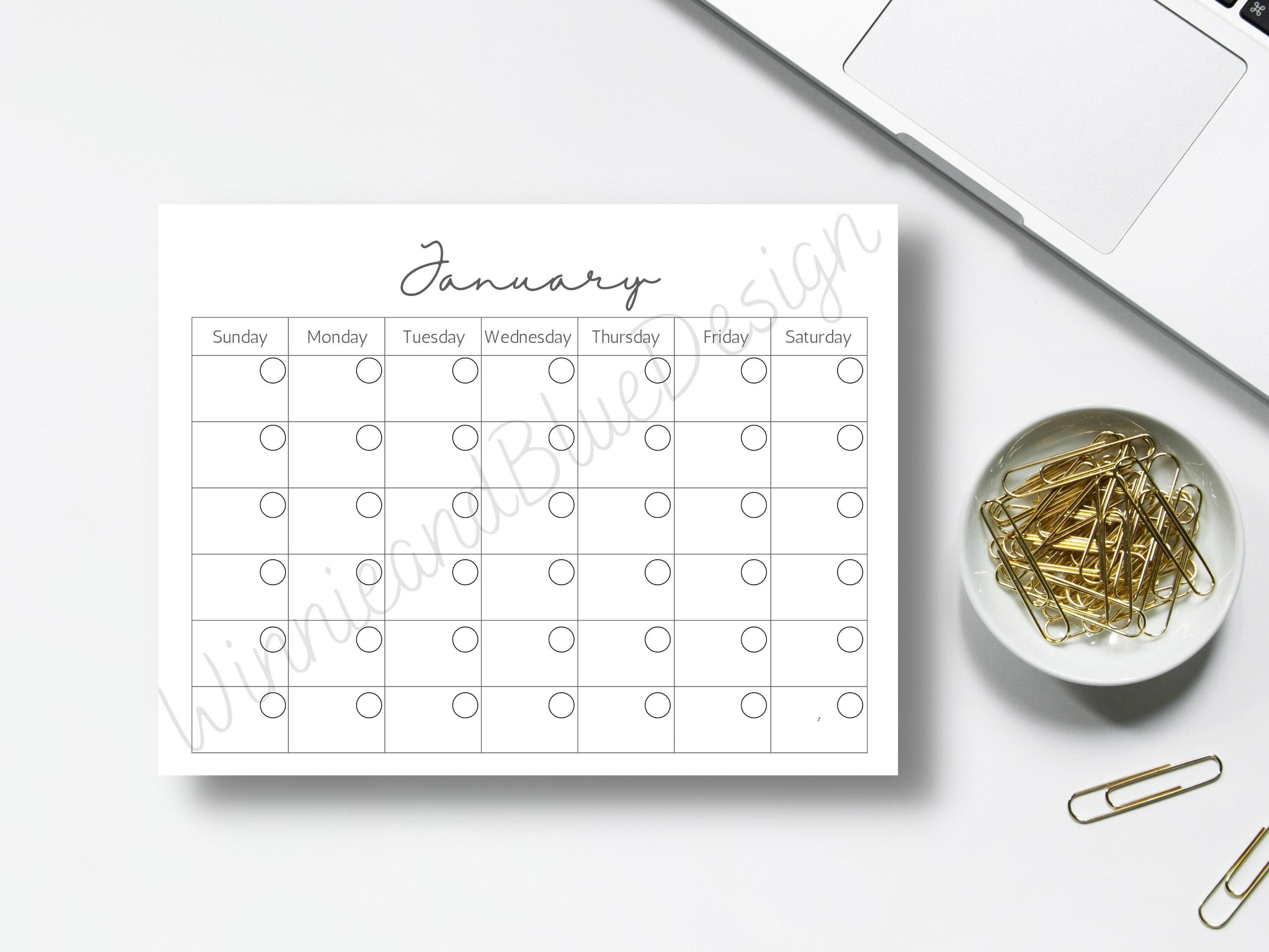 Printable Minimalist Calendar, Full Year Calendar, Simple Monthly ...