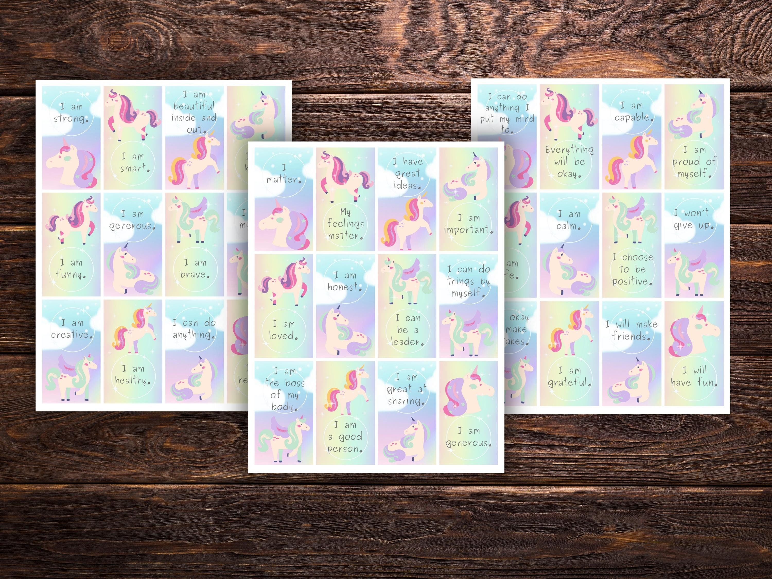 Printable Affirmation Cards, Kids Unicorn Affirmation Cards, 36 ...