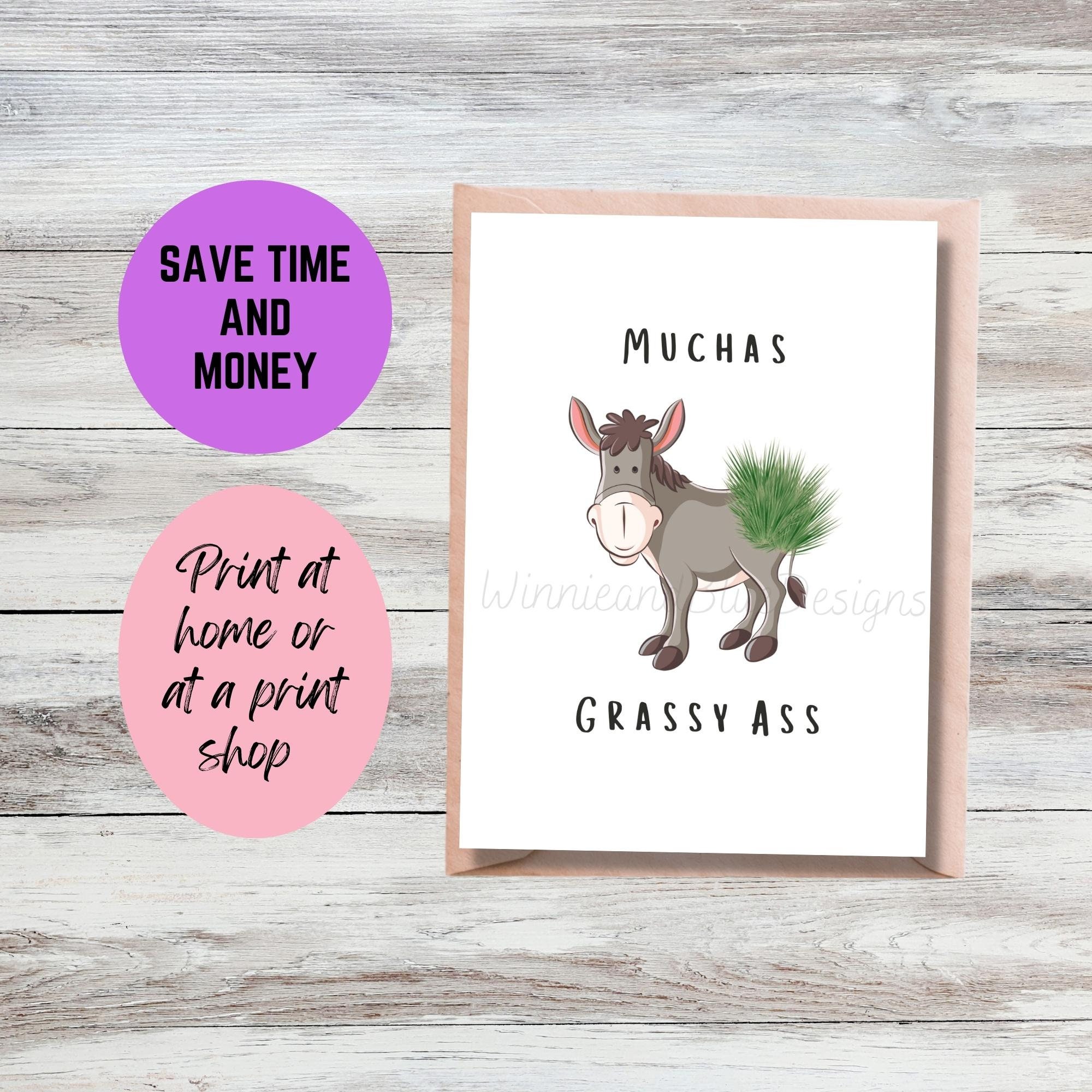 Printable Funny Thank You Card, Grassy Ass Thank You Card, Funny Donkey ...