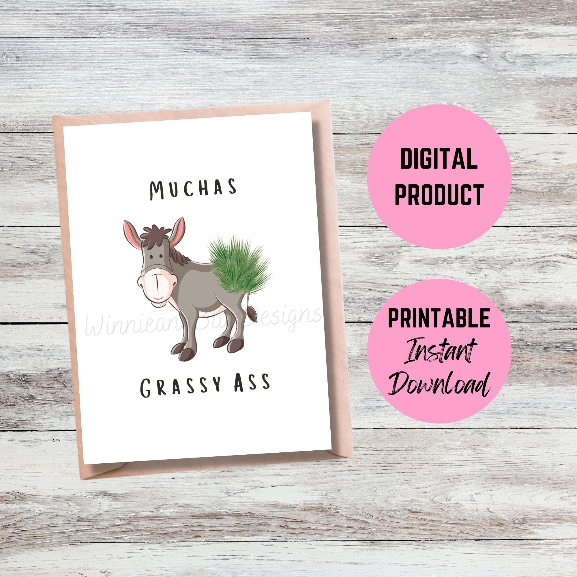 Printable Funny Thank You Card, Grassy Ass Thank You Card, Funny Donkey ...