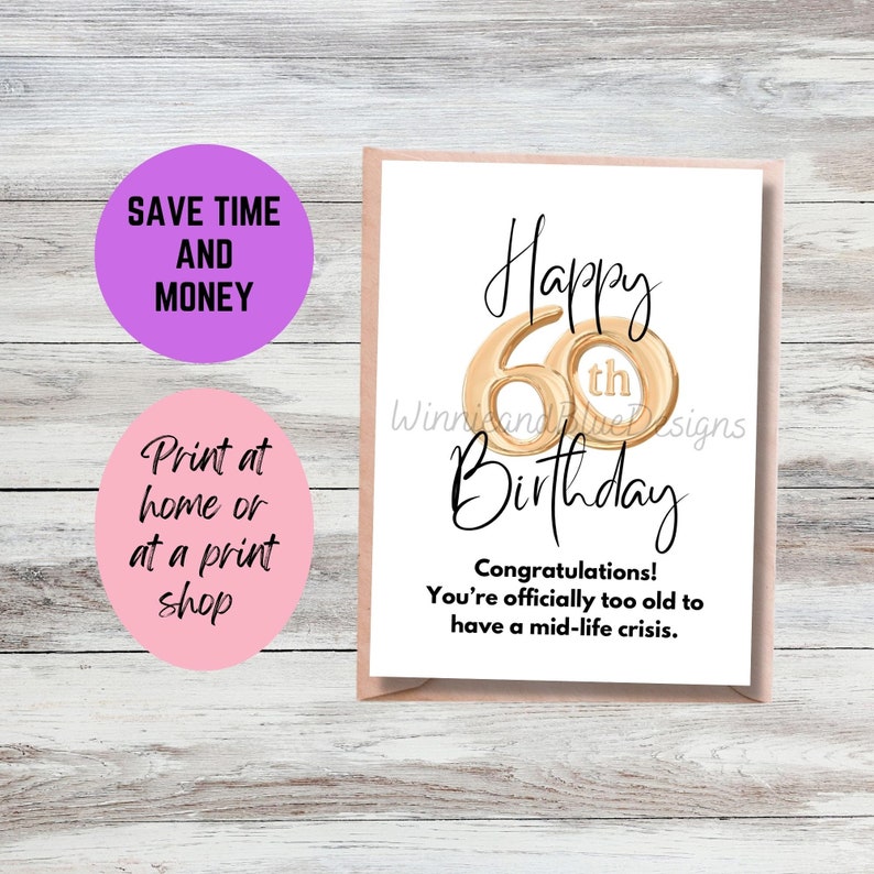 Printable 60th Birthday Card, Funny Milestone 60th Birthday Card ...