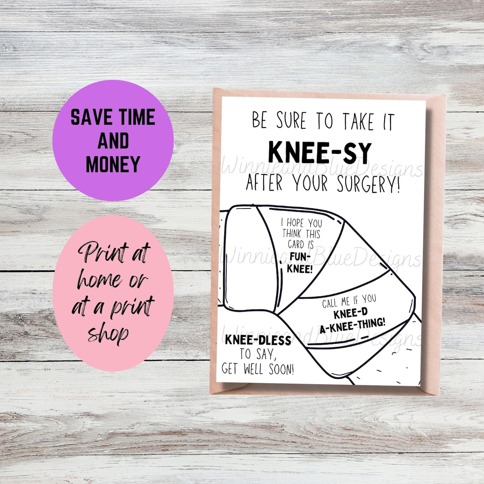 Printable Funny Get Well Soon Knee Surgery Card, Knee Surgery Pun Card ...