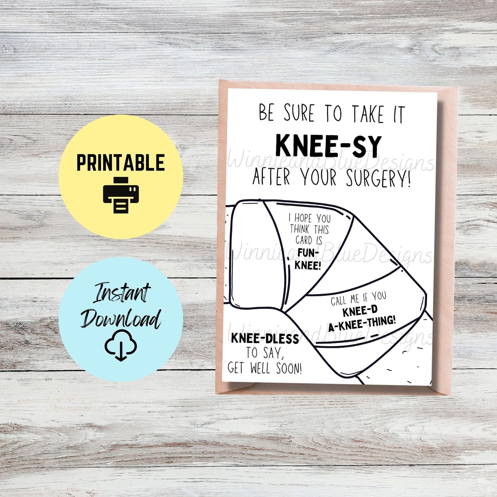 Printable Funny Get Well Soon Knee Surgery Card, Knee Surgery Pun Card ...