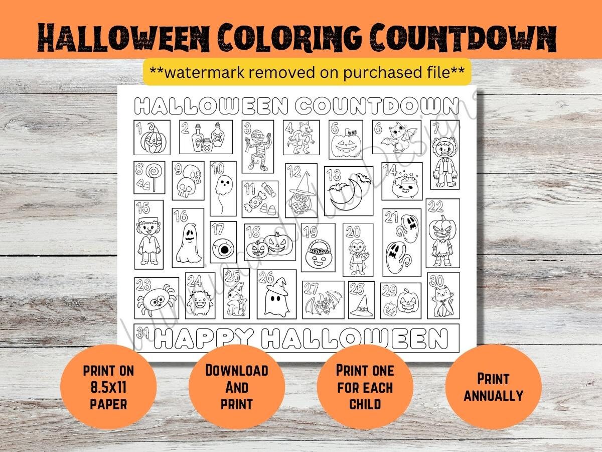 Printable Halloween Countdown Calendar - Kids Coloring & Learning ...