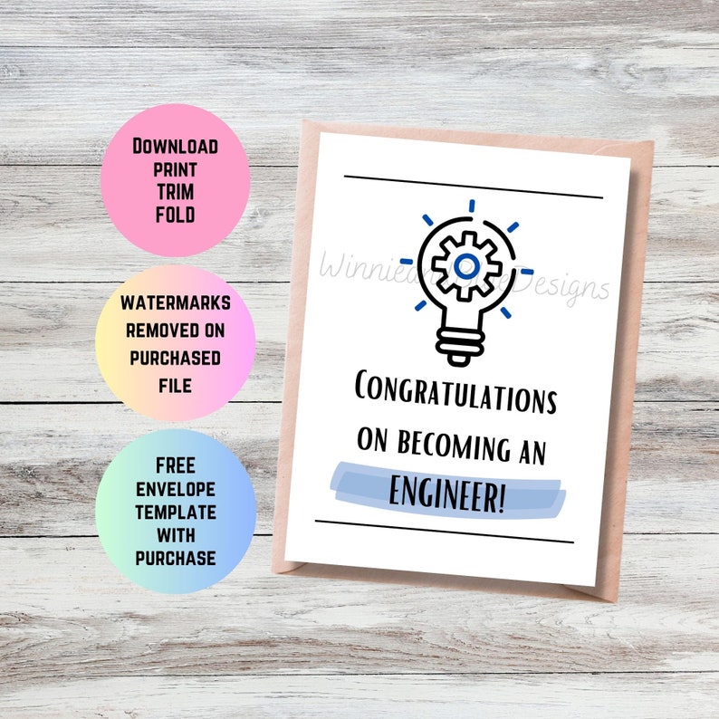 Printable Engineer Graduation Card, Congratulations Engineering Degree ...