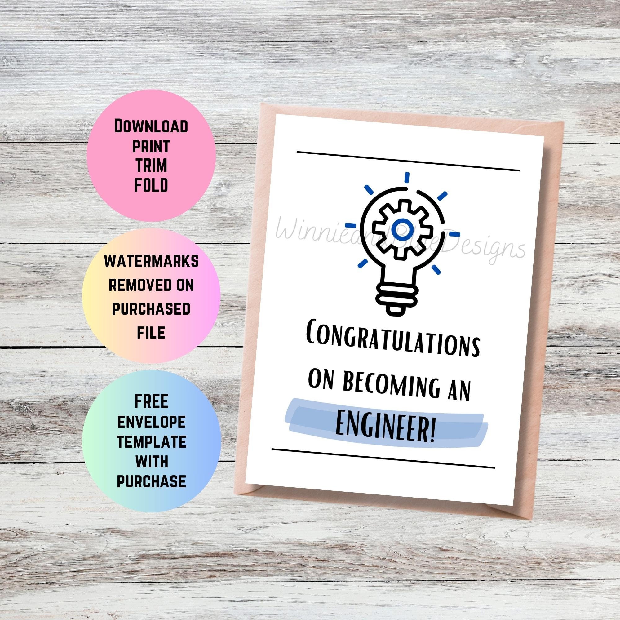 Printable Engineer Graduation Card, Congratulations Engineering Degree ...