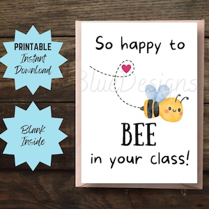 Printable Bumble Bee Teacher Card: Student Gift (PDF) - Etsy