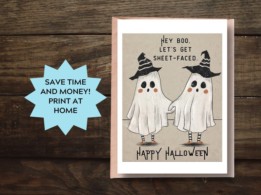Funny Ghost Halloween Card: Pun "sheet-faced" Design (digital Download ...