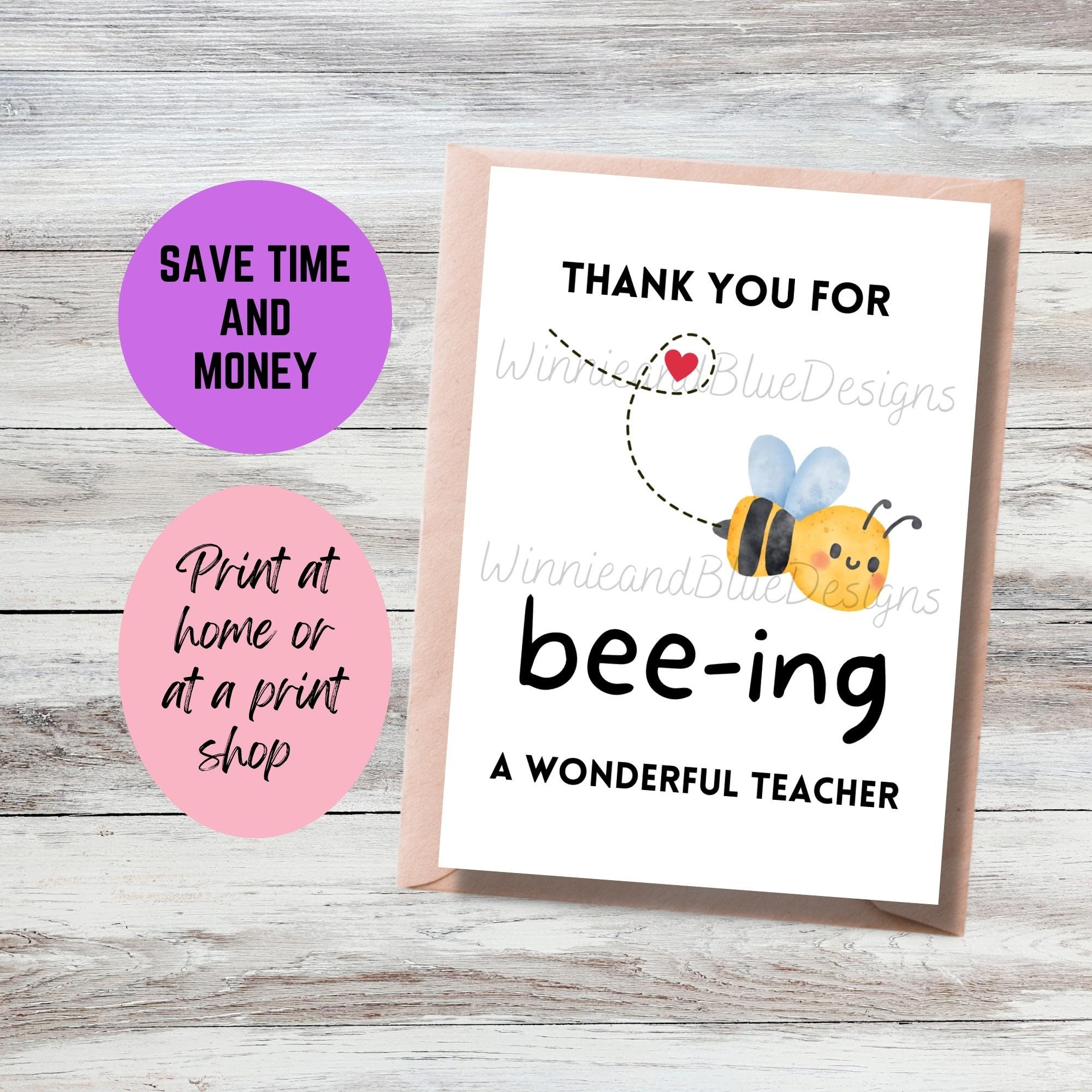 Printable Teacher Thank You Card, Bee Card for Teacher Appreciation ...