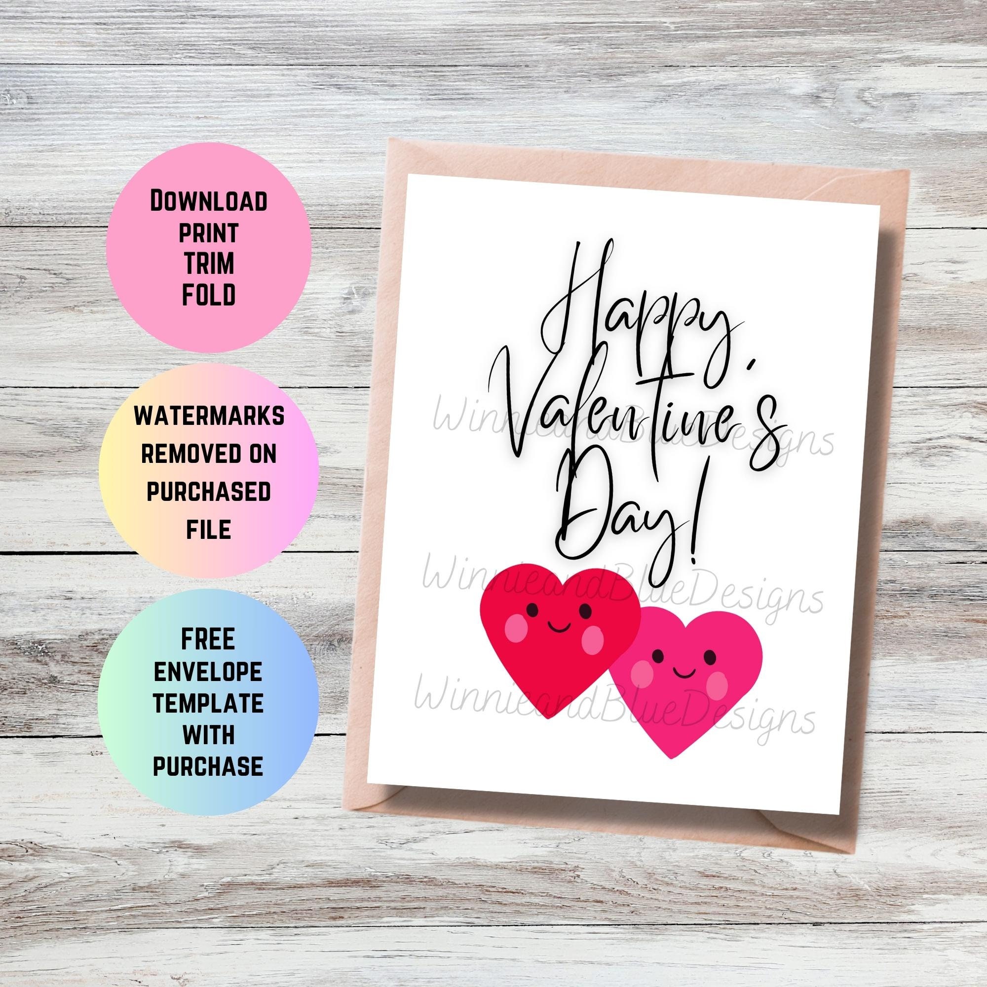 Printable Valentines Day Hearts Card, Simple Hearts Valentine Card ...