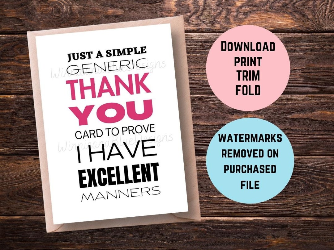 Funny Printable Thank You Card, Printable Generic Thank You Card, Funny ...