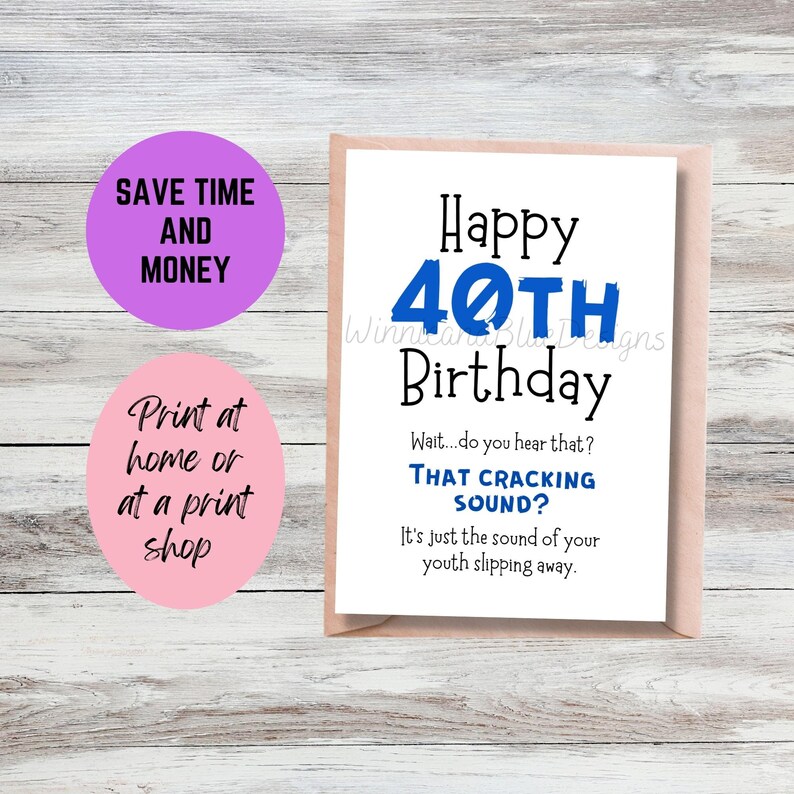 Funny 40th Birthday Card: Youth Slipping Away (PDF Printable) - Etsy Canada