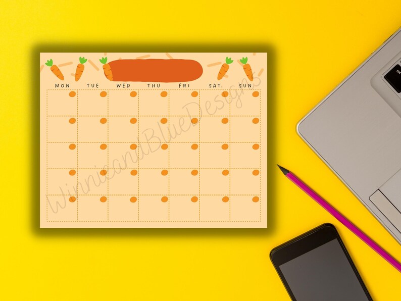 Printable Calendar, Cute Carrot Monthly Printable Calendar, Open ...