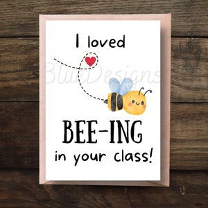 Printable Teacher Thank You Card, Bee Card for Teacher Appreciation, I ...