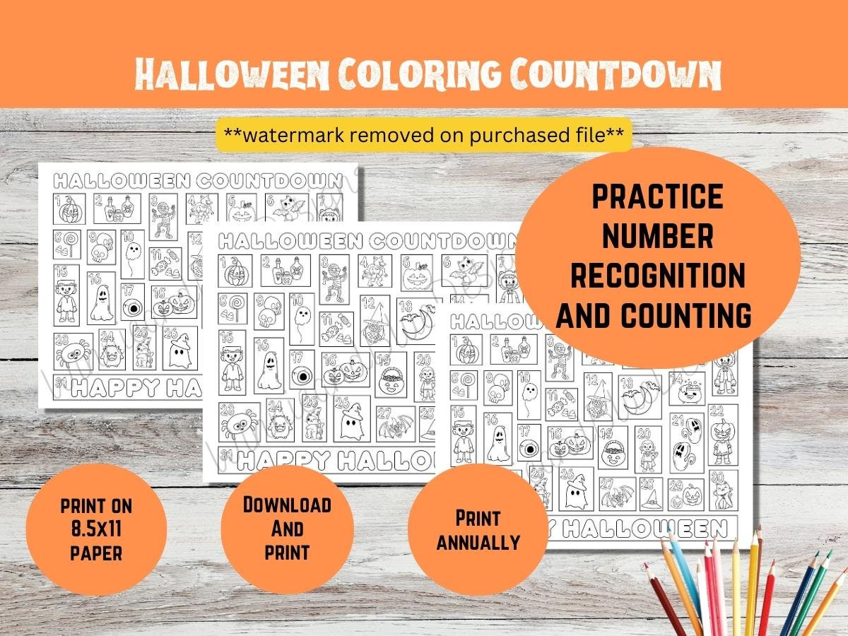 Printable Halloween Coloring Advent Calendar Fine Motor Skills Counting ...