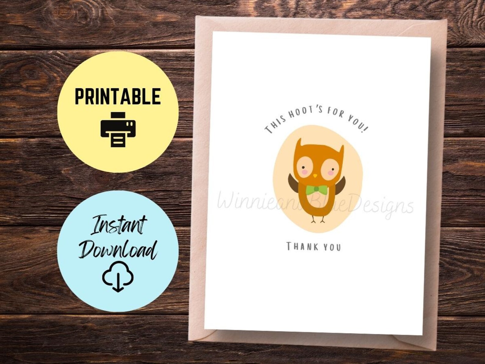 Printable Owl Thank You Card, This Hoots for You Thank You Card, Funny ...