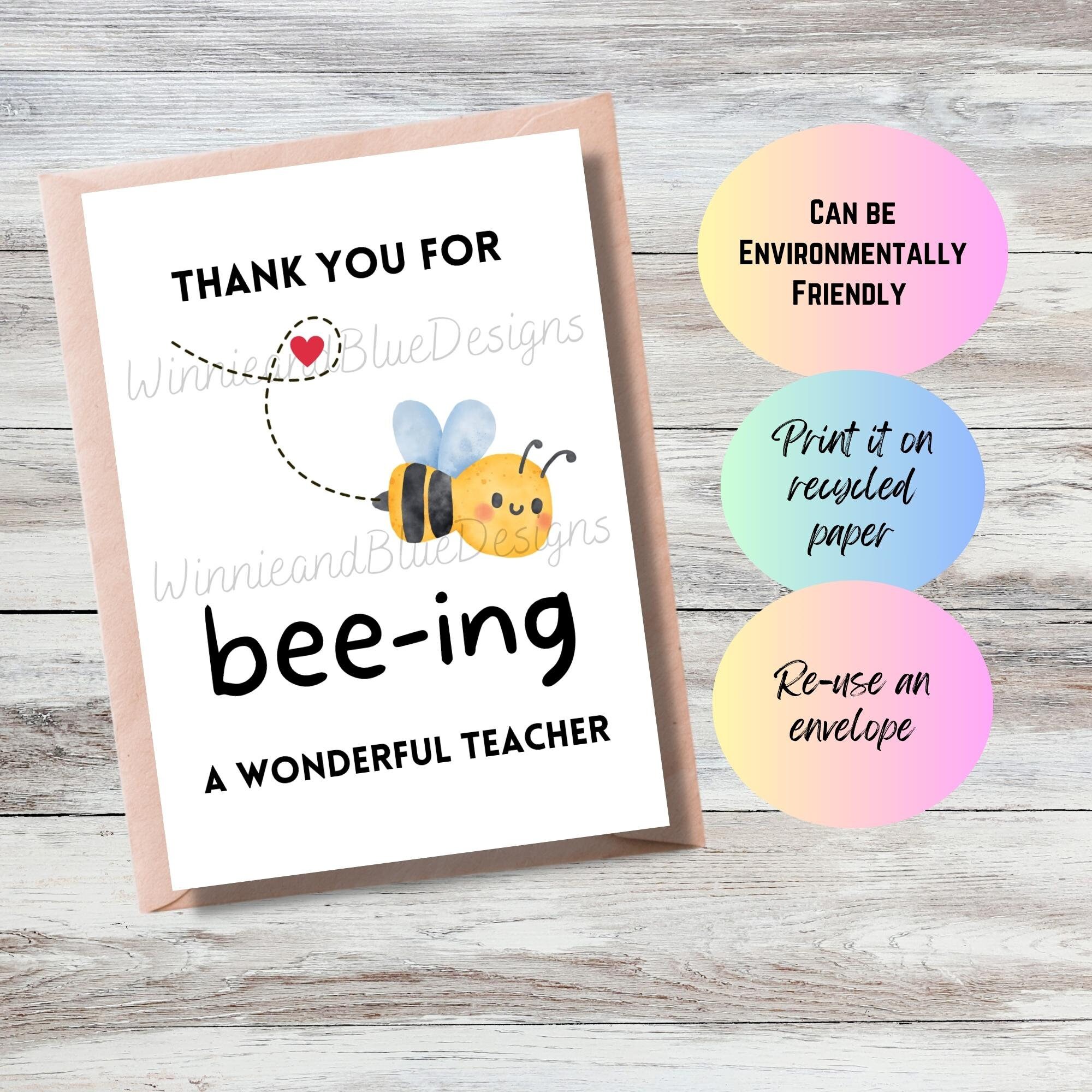 Printable Teacher Thank You Card, Bee Card for Teacher Appreciation ...