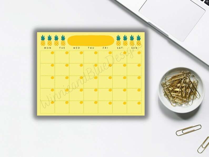 Pineapple Printable Calendar: Perpetual Monthly Planner (digital ...