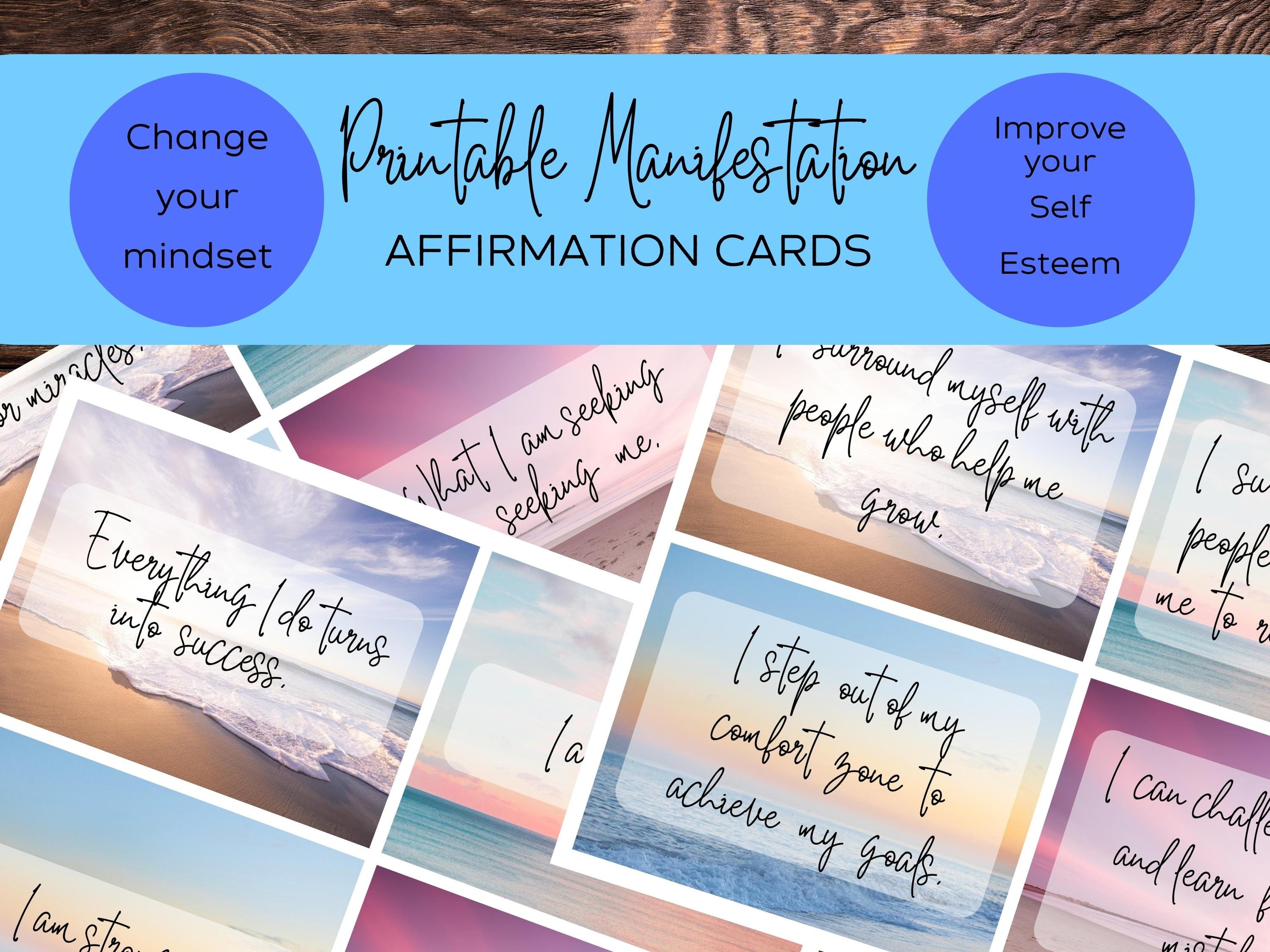 Printable Positive Affirmation Cards Beach Theme, I Am Affirmations, 28 ...