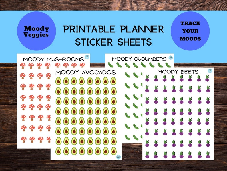 Moody Vegetables Mood Tracker Stickers: Planner Journal (digital ...
