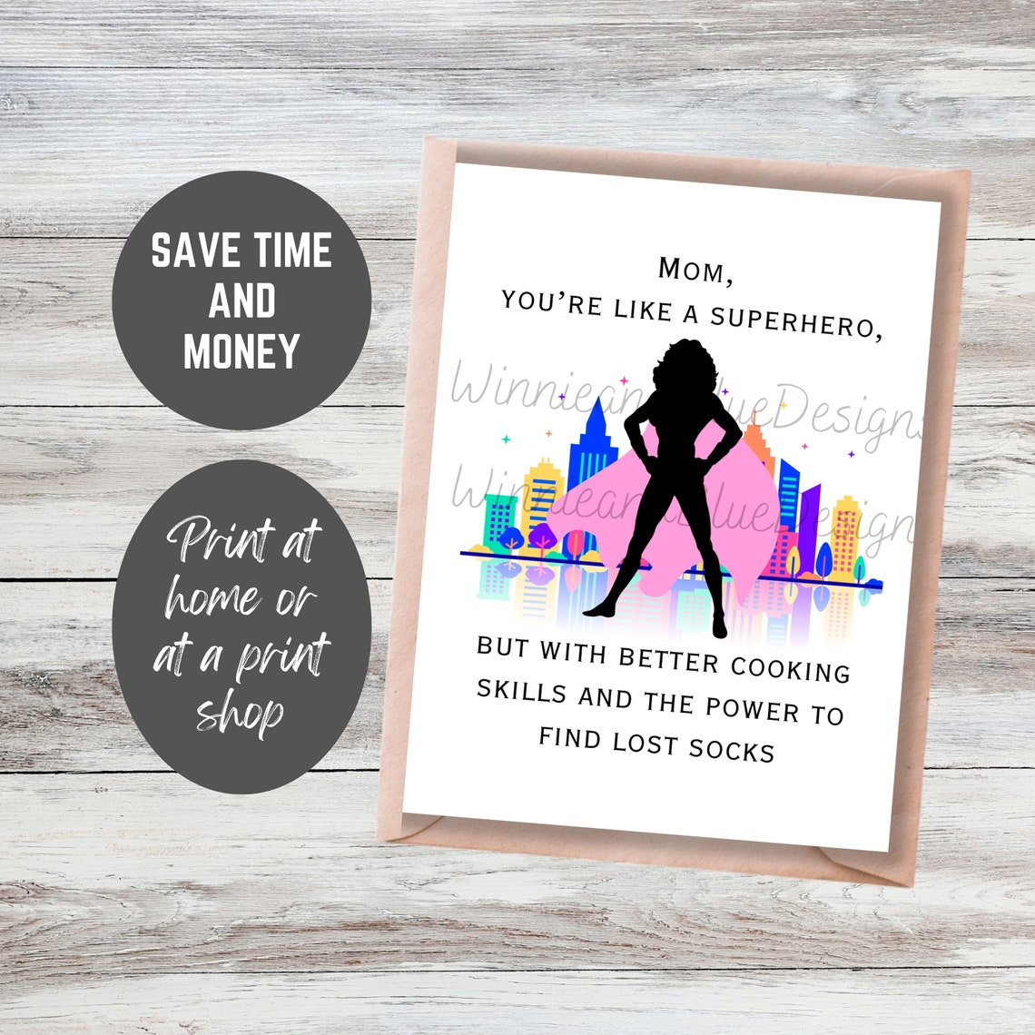 Superhero Mom Card PRINTABLE Mother's Day Card Happy Mothers Day Funny ...