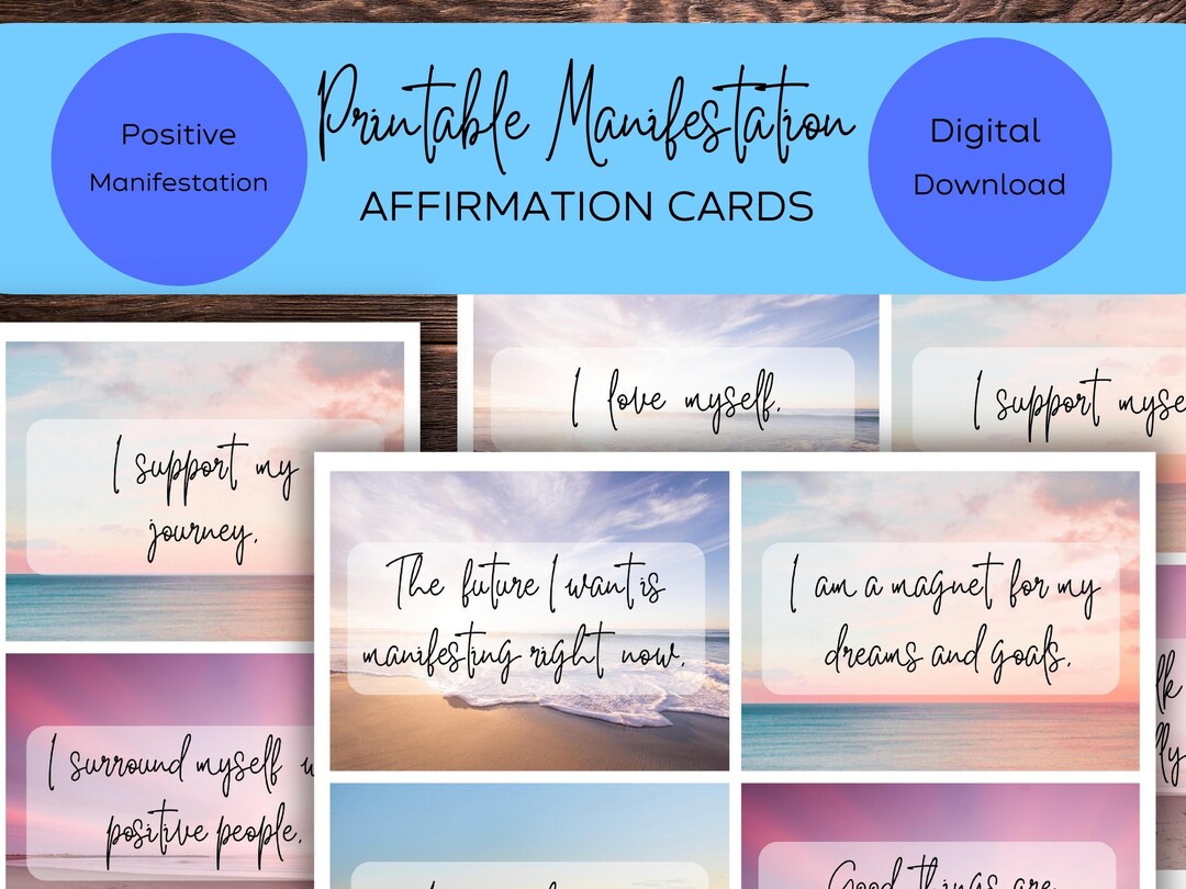 Printable Positive Affirmation Cards Beach Theme, I Am Affirmations, 28 ...