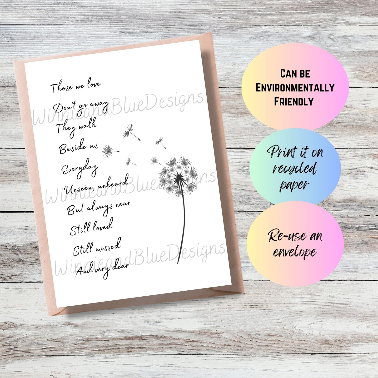 Printable Sympathy Card, Those We Love Condolences Card, Dandelion ...