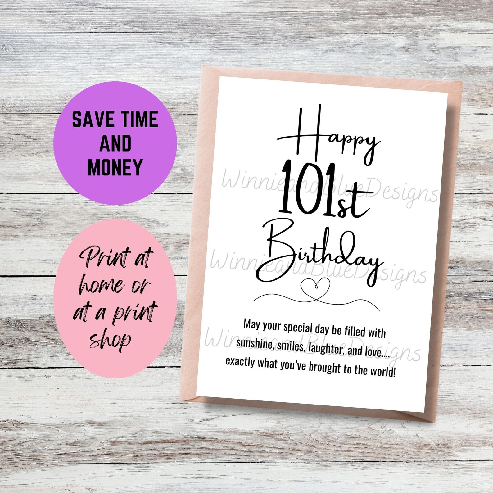 Printable 101st Birthday Card: Milestone Gift for Grandma/grandpa (PDF ...