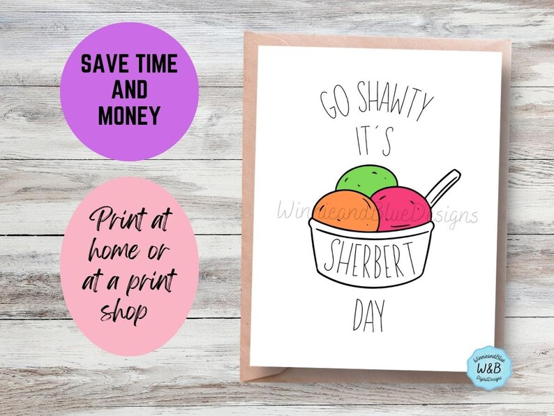 Funny Sherbet Birthday Card: Pun Ice Cream Design (printable) - Etsy