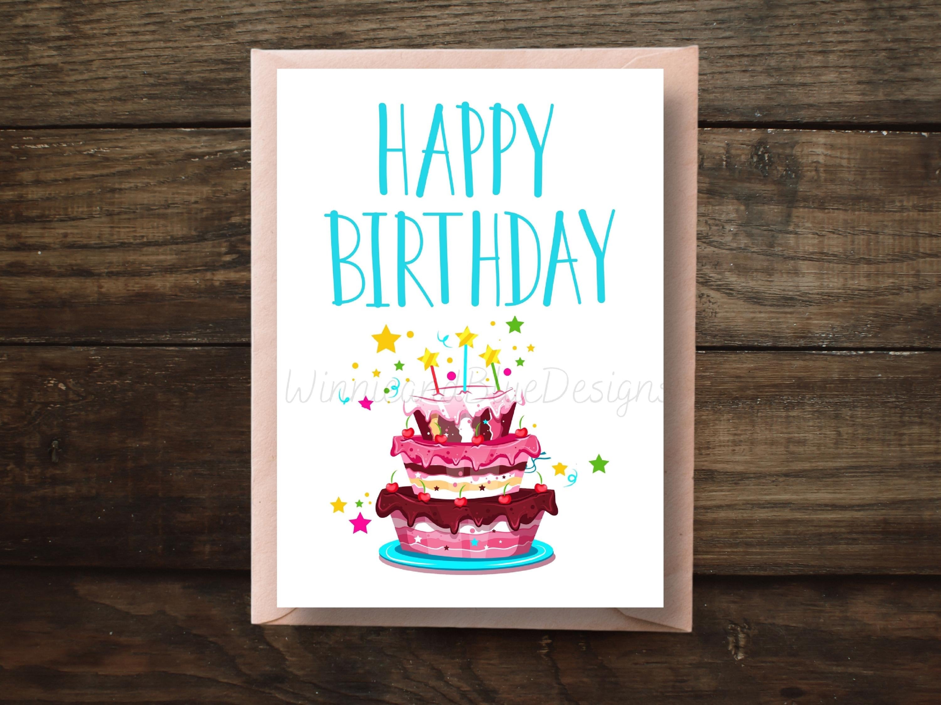 Printable Birthday Card, Happy Birthday Card, Cute Birthday Cake Card ...