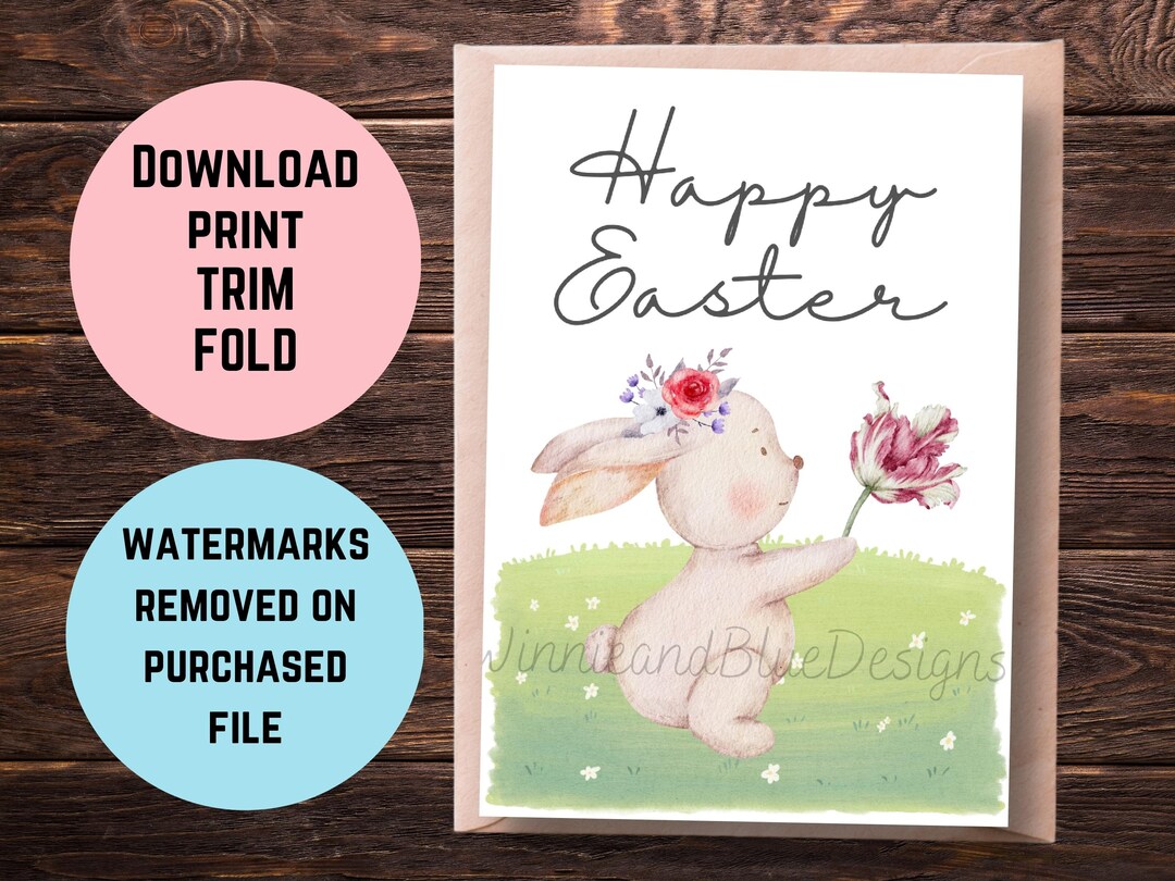 Printable Easter Bunny Card, Happy Easter Card, Hoppy Easter Card ...