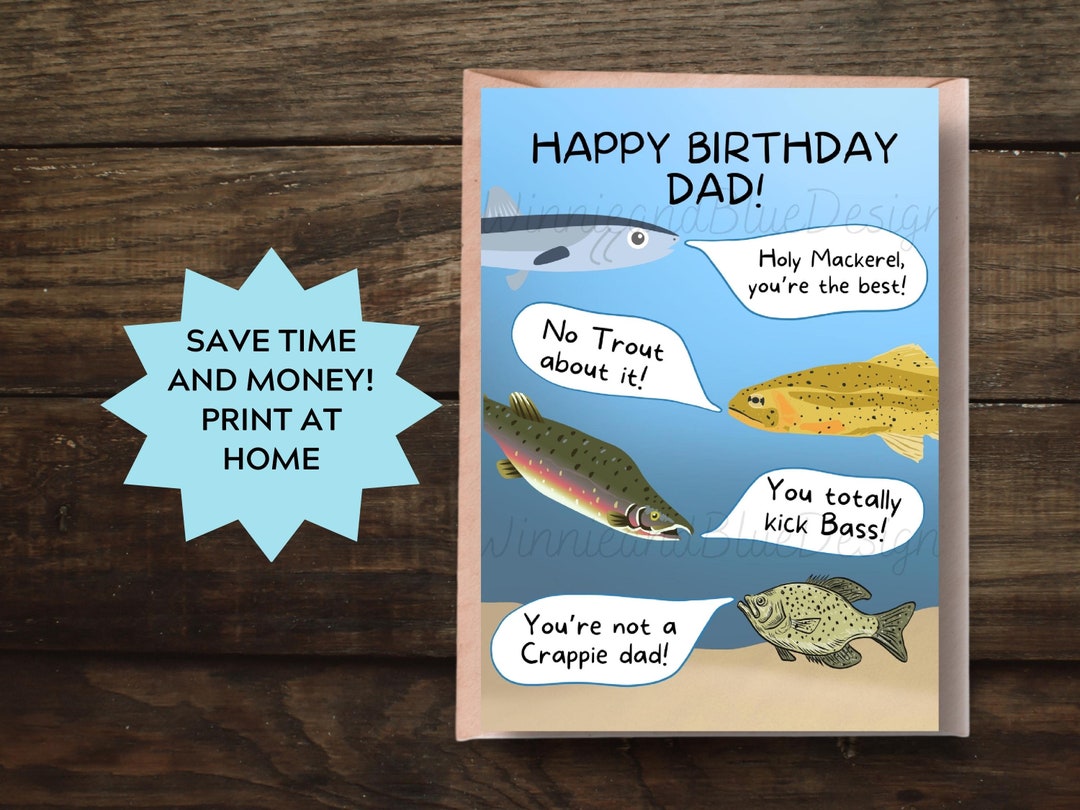 Funny Fish Dad Birthday Card Printable, Fish Birthday Card, Fish Pun Birthday Card, Funny Dad ...